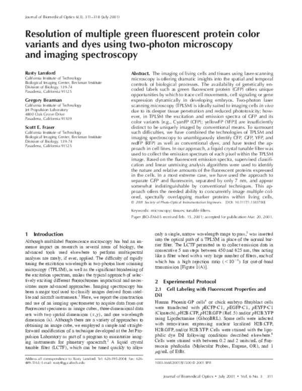 (PDF) Resolution of multiple green fluorescent protein color variants ...