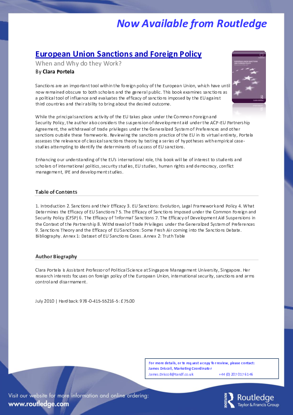 Pdf Eu Sanctions As A Foreign Policy Tool