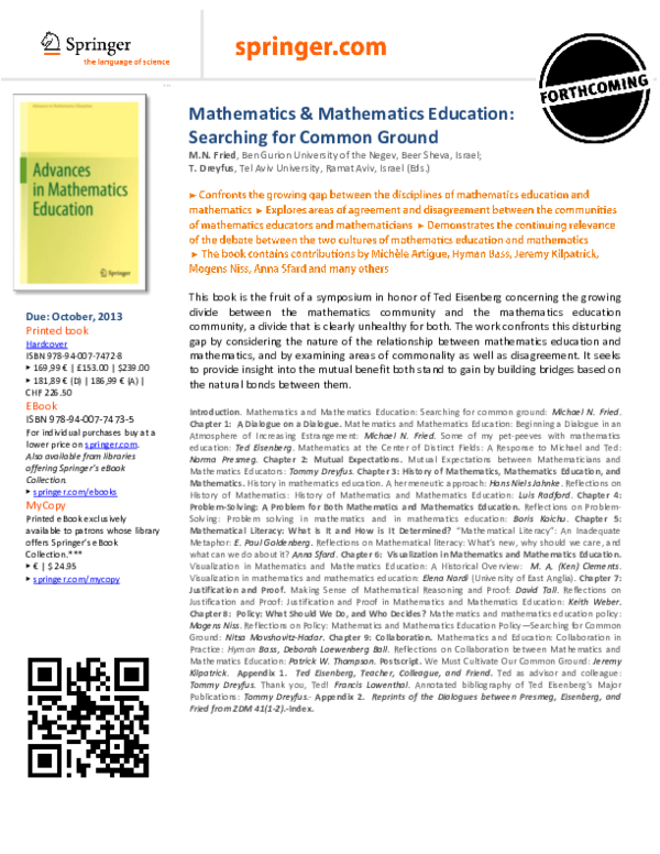 (PDF) Mathematics & Mathematics Education: Searching for Common Ground ...