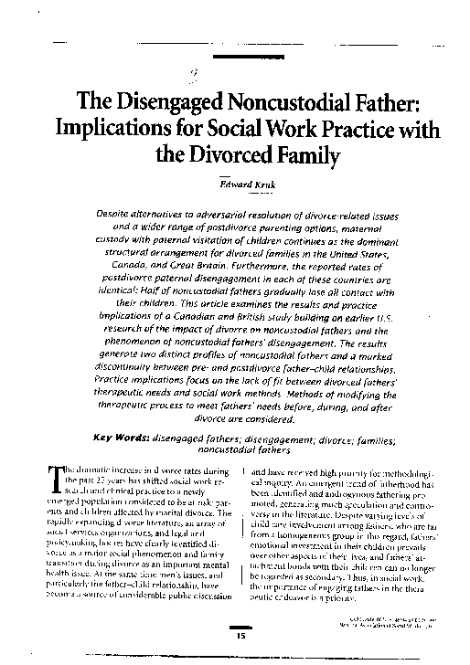 (PDF) The 'Disengaged' Noncustodial Father: Implications for Social ...