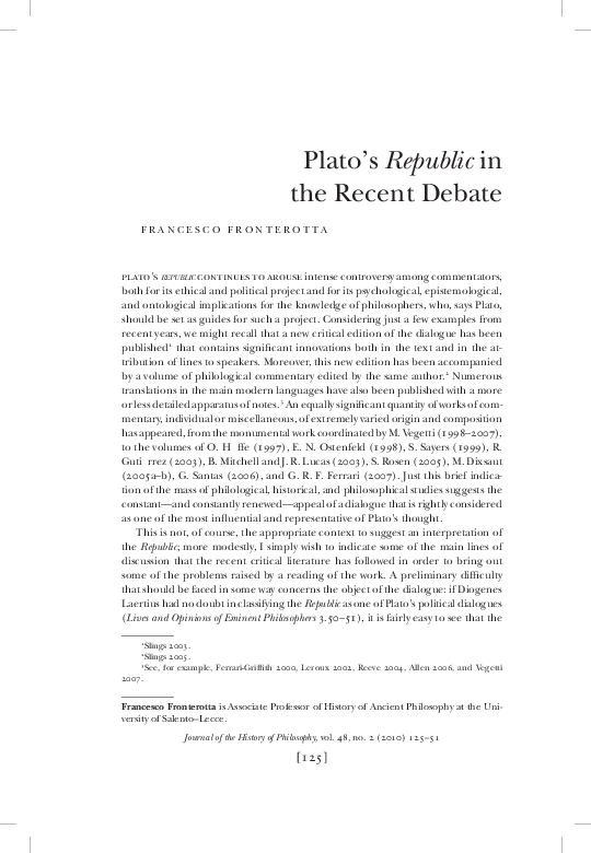 (PDF) Plato's Republic in the Recent Debate