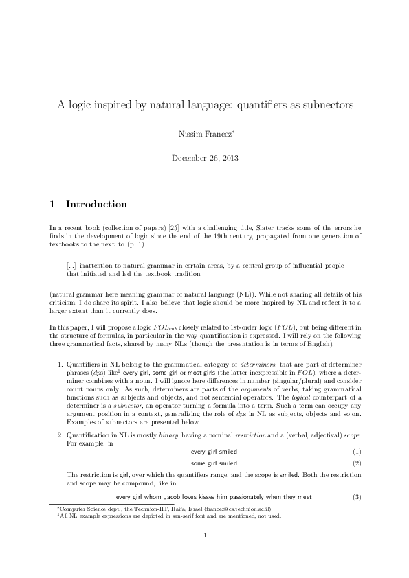 (PDF) A logic inspired by natural language: quantifiers as subnectors