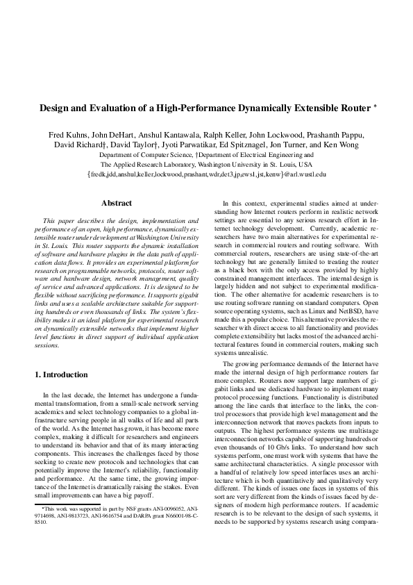 (PDF) Design and Evaluation of a High Performance Dynamically Extensible Router