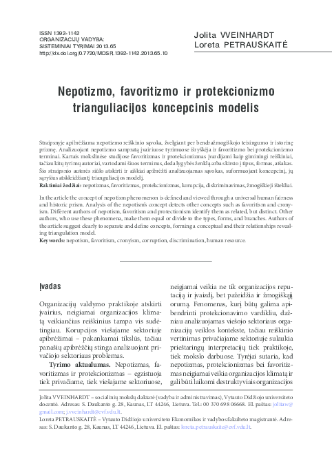 (PDF) A conceptual model of nepotism favoritism and protectionism ...