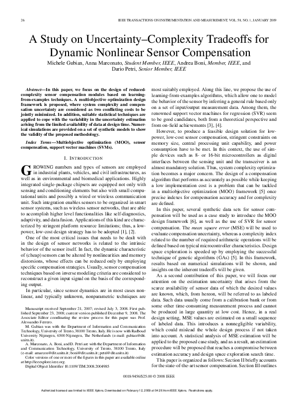 (PDF) A Study on Uncertainty-Complexity Tradeoffs for Dynamic Nonlinear Sensor Compensation