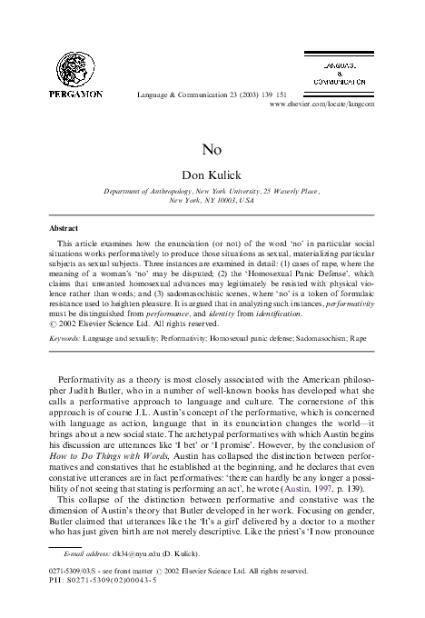 (PDF) Kulick 2003 - performativity and performance
