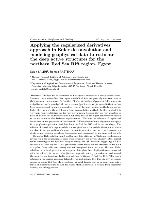 Pdf Applying The Regularized Derivatives Approach In Euler Deconvolution And Modeling