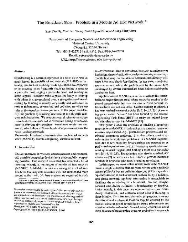 (PDF) The broadcast storm problem in a mobile ad hoc network