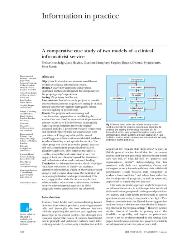 (PDF) A comparative case study of two models of a clinical ...