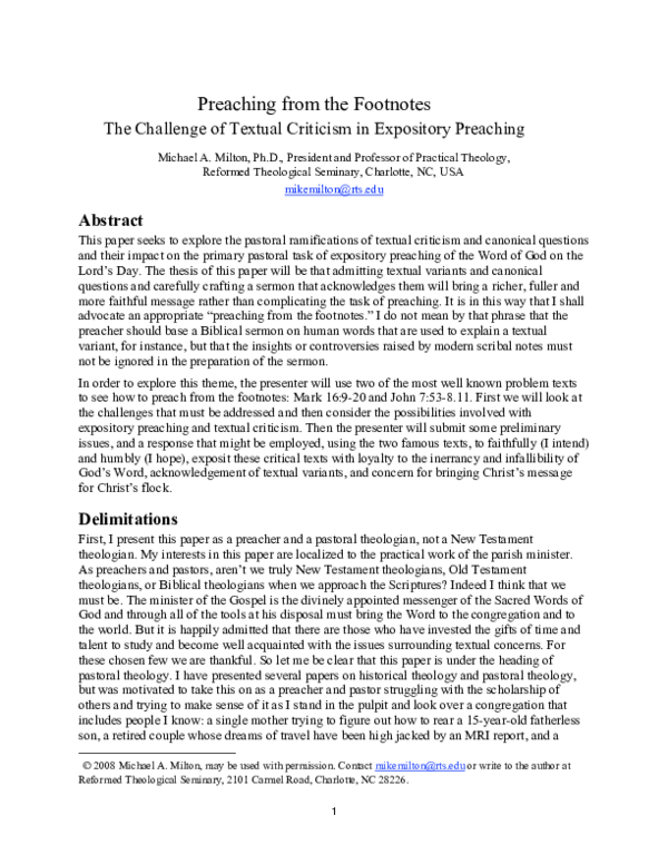 (PDF) Preaching from the Footnotes: The Challenge of Textual Criticism ...