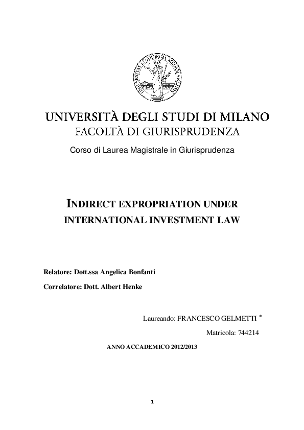 (PDF) Indirect expropriation under international investment law
