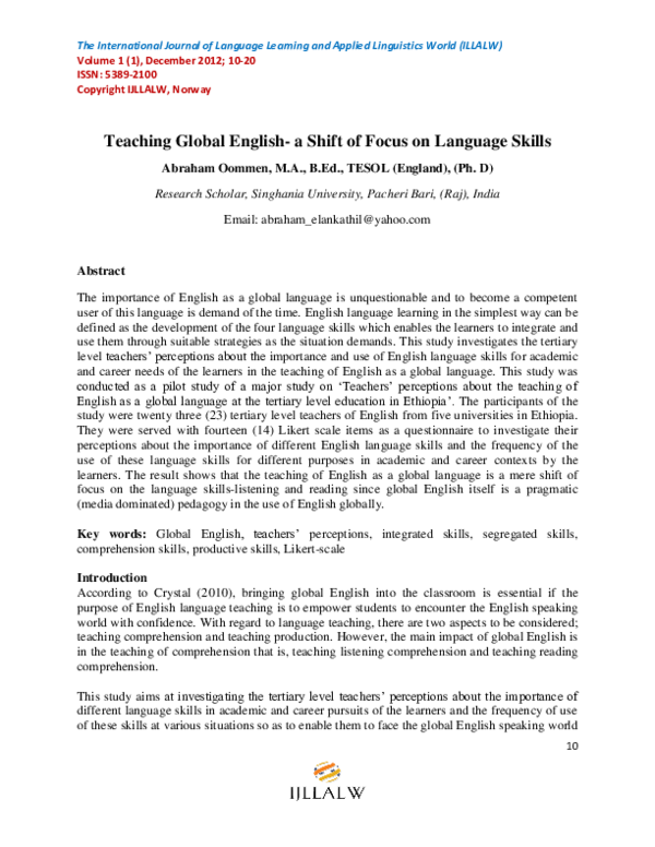 (PDF) Teaching Global English- a Shift of Focus on Language Skills