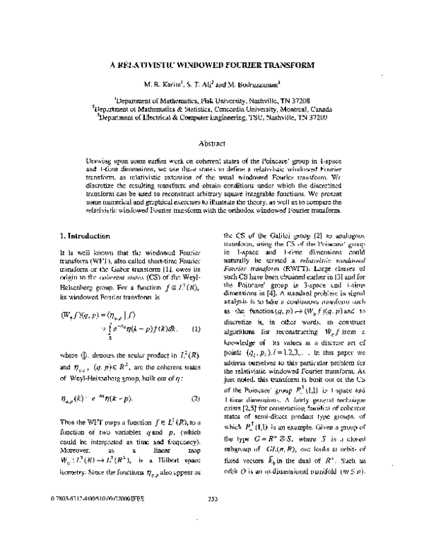 (PDF) Relativistic windowed Fourier transform