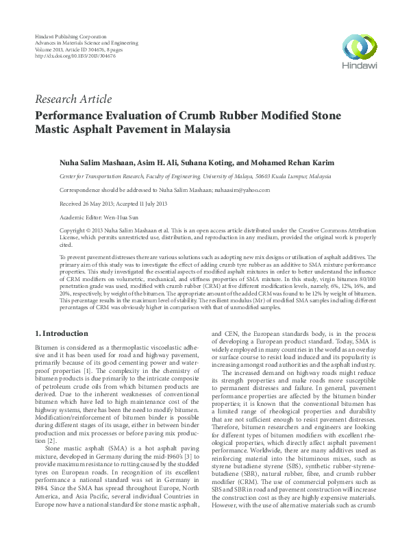 (PDF) Performance evaluation of crumb rubber modified stone mastic ...