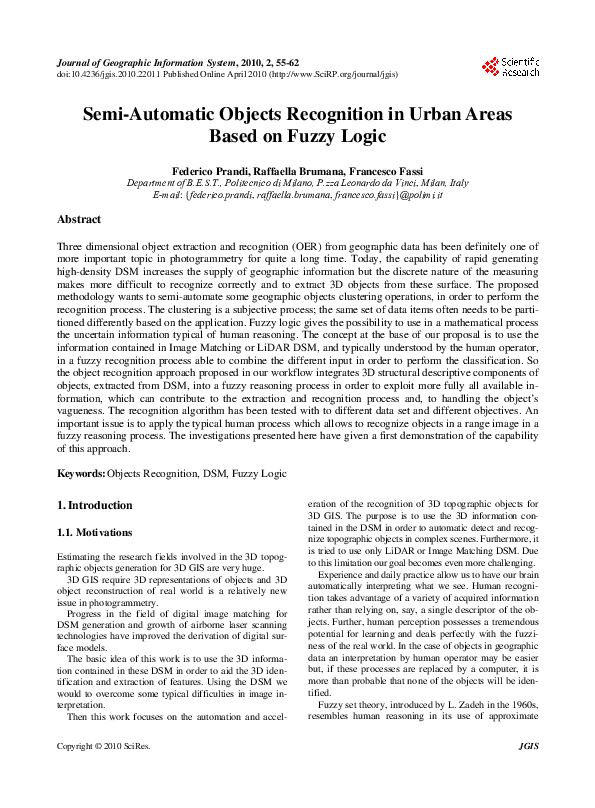 (PDF) Semi-Automatic Objects Recognition in Urban Areas Based on Fuzzy Logic