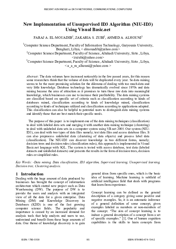 Pdf New Implementation Of Unsupervised Id3 Algorithm Niu Id3 Using Visual 