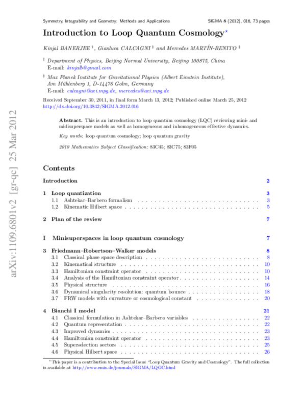 (PDF) Introduction to loop quantum cosmology