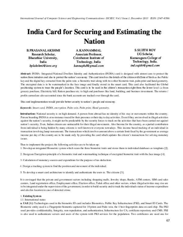 (PDF) INDIA card for securing and estimating the nation