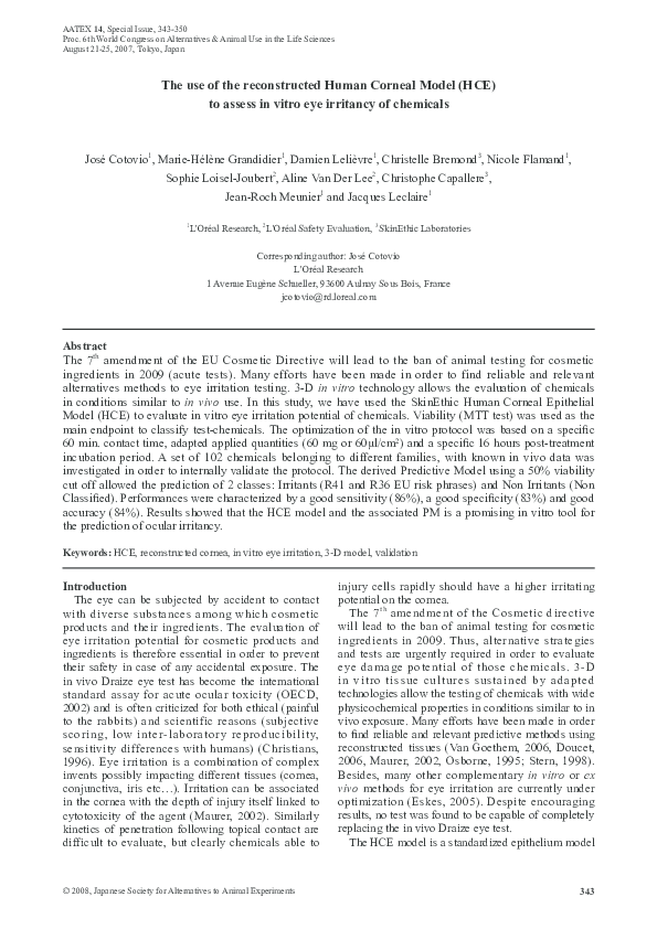 (PDF) The use of the reconstructed Human Corneal Model (HCE) to assess ...
