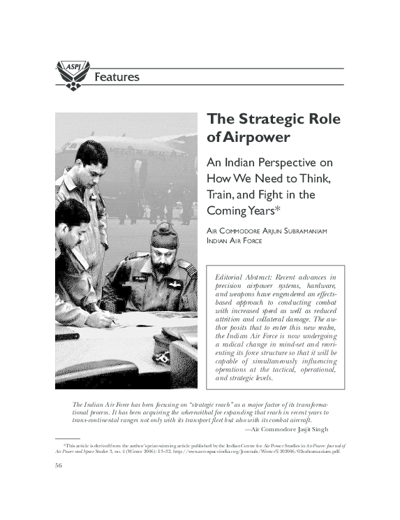 (PDF) STRATEGIC ROLE OF AIRPOWER - AN INDIAN PERSPECTIVE