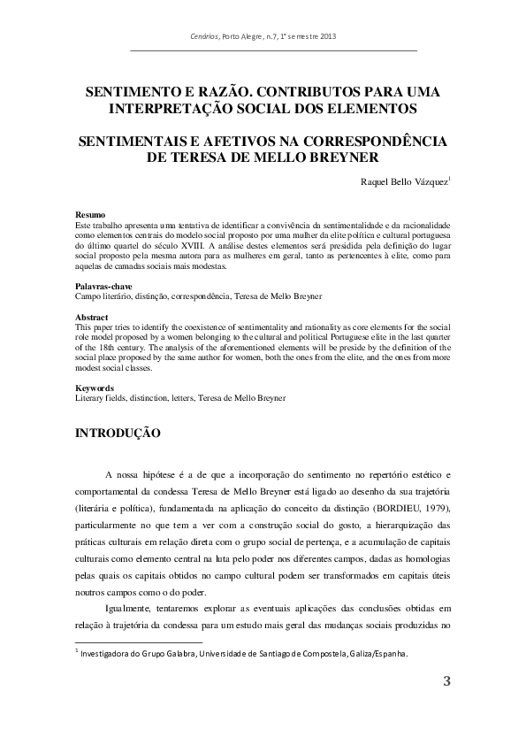 (PDF) Sentimento e Razão. Contributos para uma interpretação social dos ...