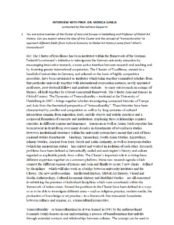 (PDF) Interview with Prof. Monica Juneja. English version