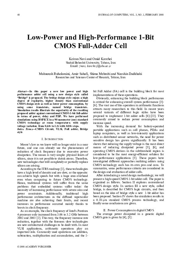 (PDF) Paper Cmos Low-Power and High-Performance 1-Bit