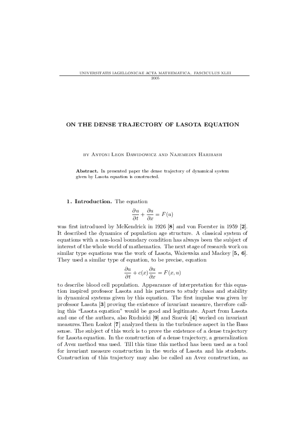(PDF) ON THE DENSE TRAJECTORY OF LASOTA EQUATION
