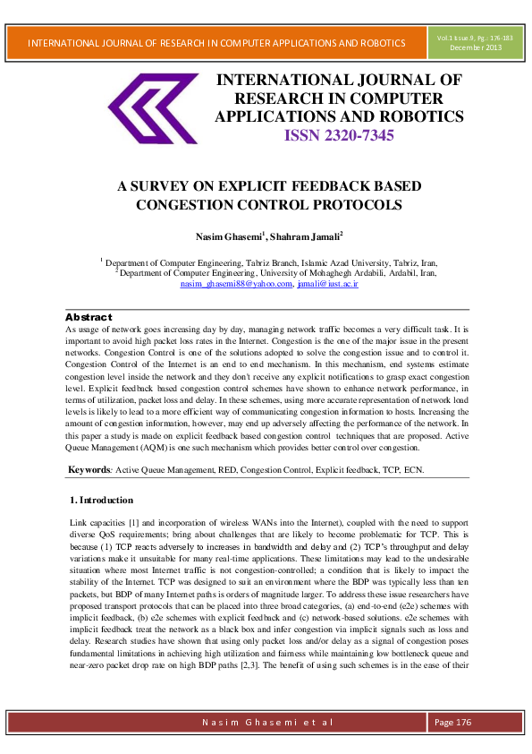 (PDF) A SURVEY ON EXPLICIT FEEDBACK BASED CONGESTION CONTROL PROTOCOLS.