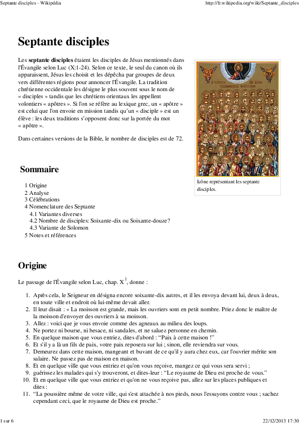Septante disciples - Wikipédia