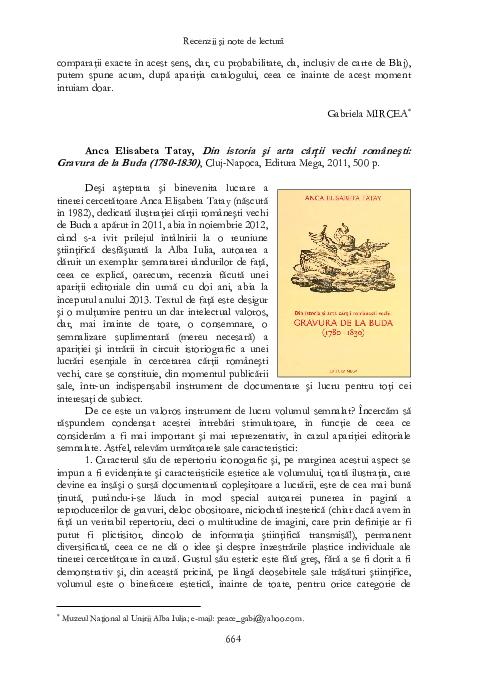 (PDF) Gabriela MIRCEA, Anca Elisabeta Tatay, Din istoria şi arta cărţii ...