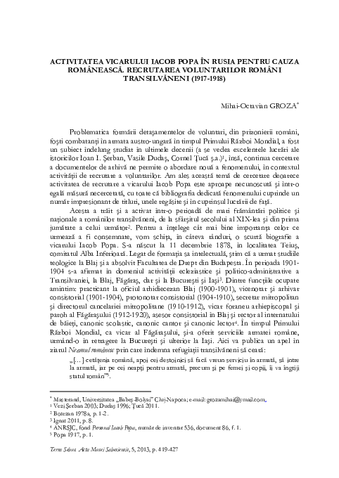 (PDF) Mihai-Octavian GROZA, Activitatea vicarului Iacob Popa în Rusia ...