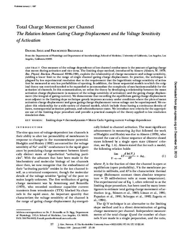 (PDF) Total Charge Movement per Channel . The Relation between Gating ...
