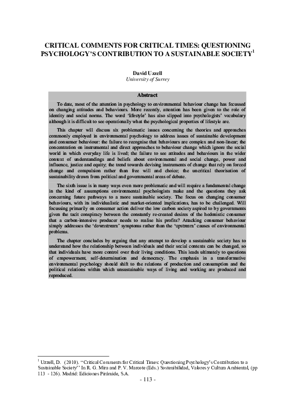 (PDF) Critical Comments for Critical Times: Questioning Psychology’s ...