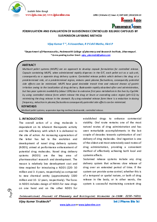 Pdf Formulation And Evaluation Of Budesonide Controlled Release Capsules By Suspension