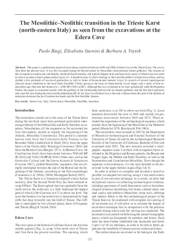 (PDF) The Mesolithic-Neolithic Transition In the Trieste Karst (North ...