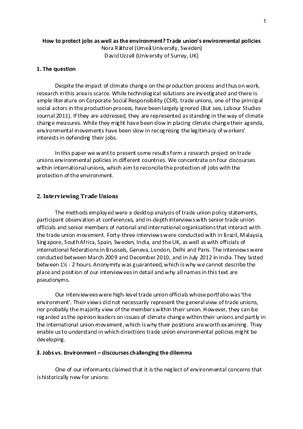 (PDF) Environmentalists and workers of the world, unite! | Stefania ...