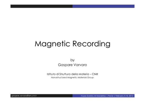 (PDF) Magnetic Recording - Italian School of Magnetism 2012