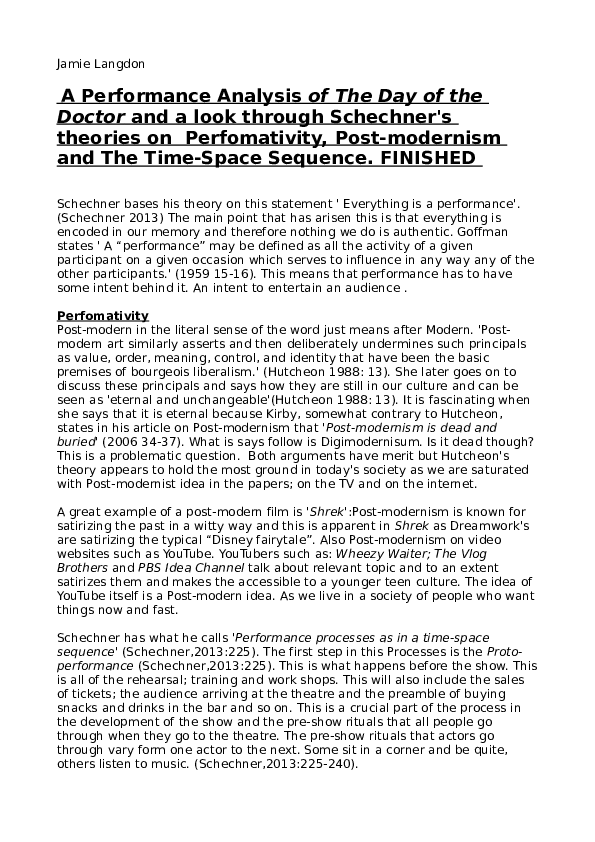 A Performance Analysis of The Day of the Doctor and a look at Schechner ...