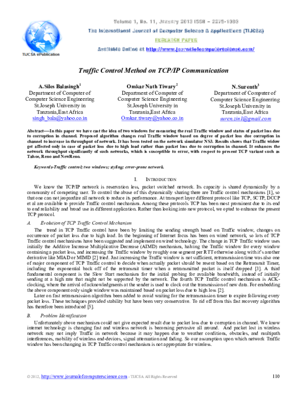 Pdf Traffic Control Method On Tcpip Communication