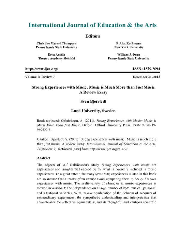 (PDF) Strong Experiences with Music: Music is Much More than Just Music ...