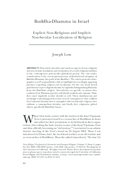 (PDF) Buddha-Dhamma in Israel - Explicit Non-Religious and Implicit Non ...