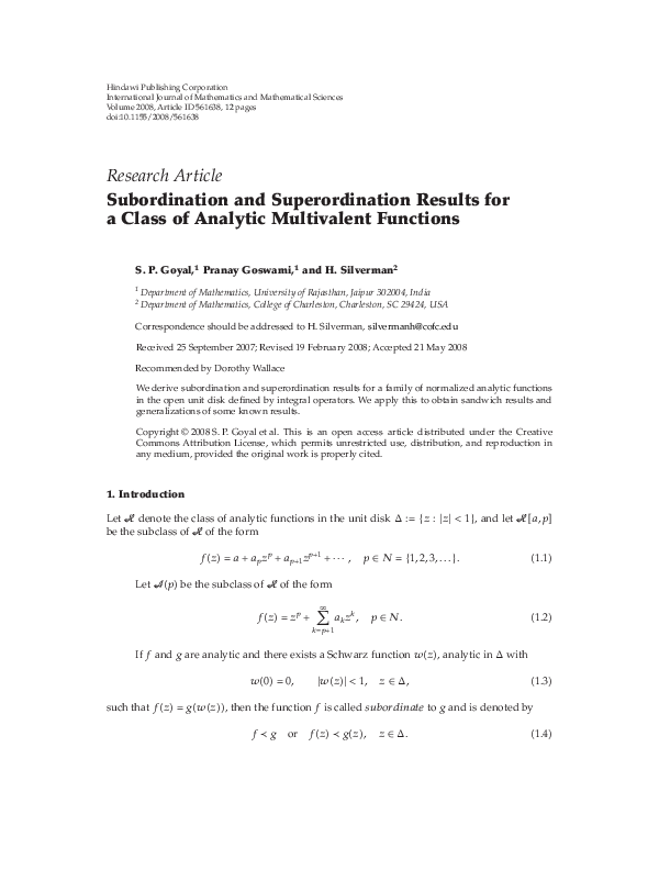 Pdf Subordination And Superordination Results For A Class Of Analytic Multivalent Functions