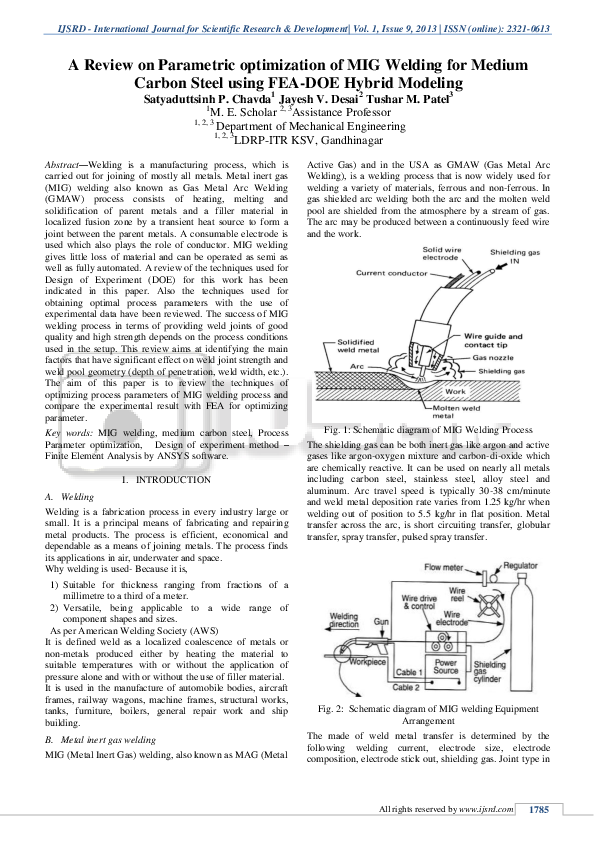 (PDF) A Review on Parametric optimization of MIG Welding for Medium Carbon Steel using FEA-DOE ...