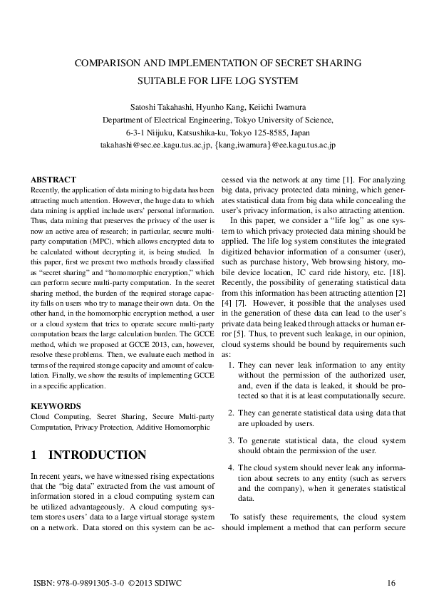 (PDF) COMPARISON AND IMPLEMENTATION OF SECRET SHARING SUITABLE FOR LIFE LOG SYSTEM