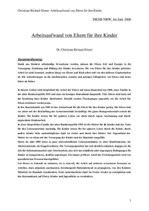 Richard-Elsner, Christiane (2006): Arbeitsaufwand von Eltern für ihre ...