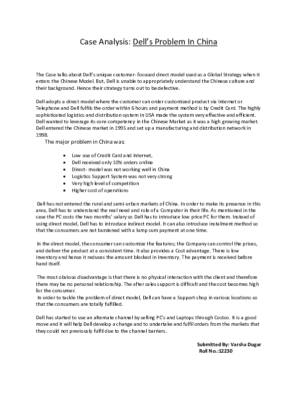 (DOC) Dell Case Analysis- Varsha