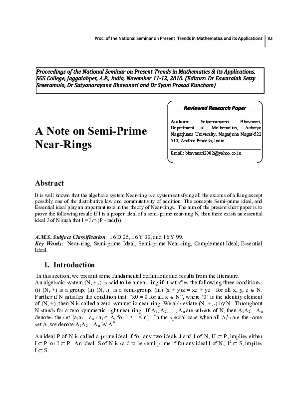 (PDF) A NOTE ON SEMIPRIME NEAR-RINGS