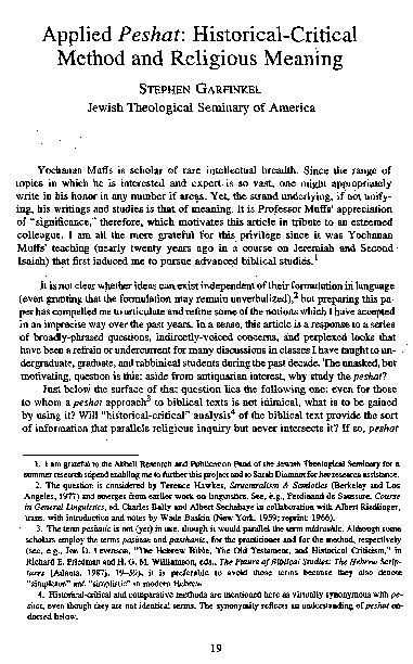 (PDF) Applied Peshat: Historical-Critical Method and Religious Meaning
