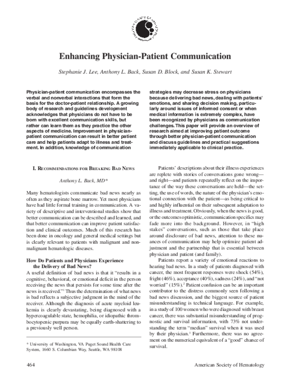 (PDF) Enhancing Physician-Patient Communication